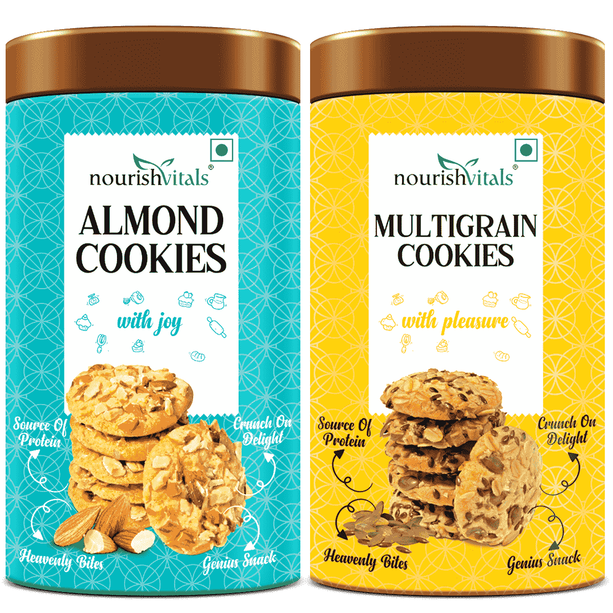NourishVitals Almond Cookies + Multigrain Cookies, 120g Each – MuscleXP