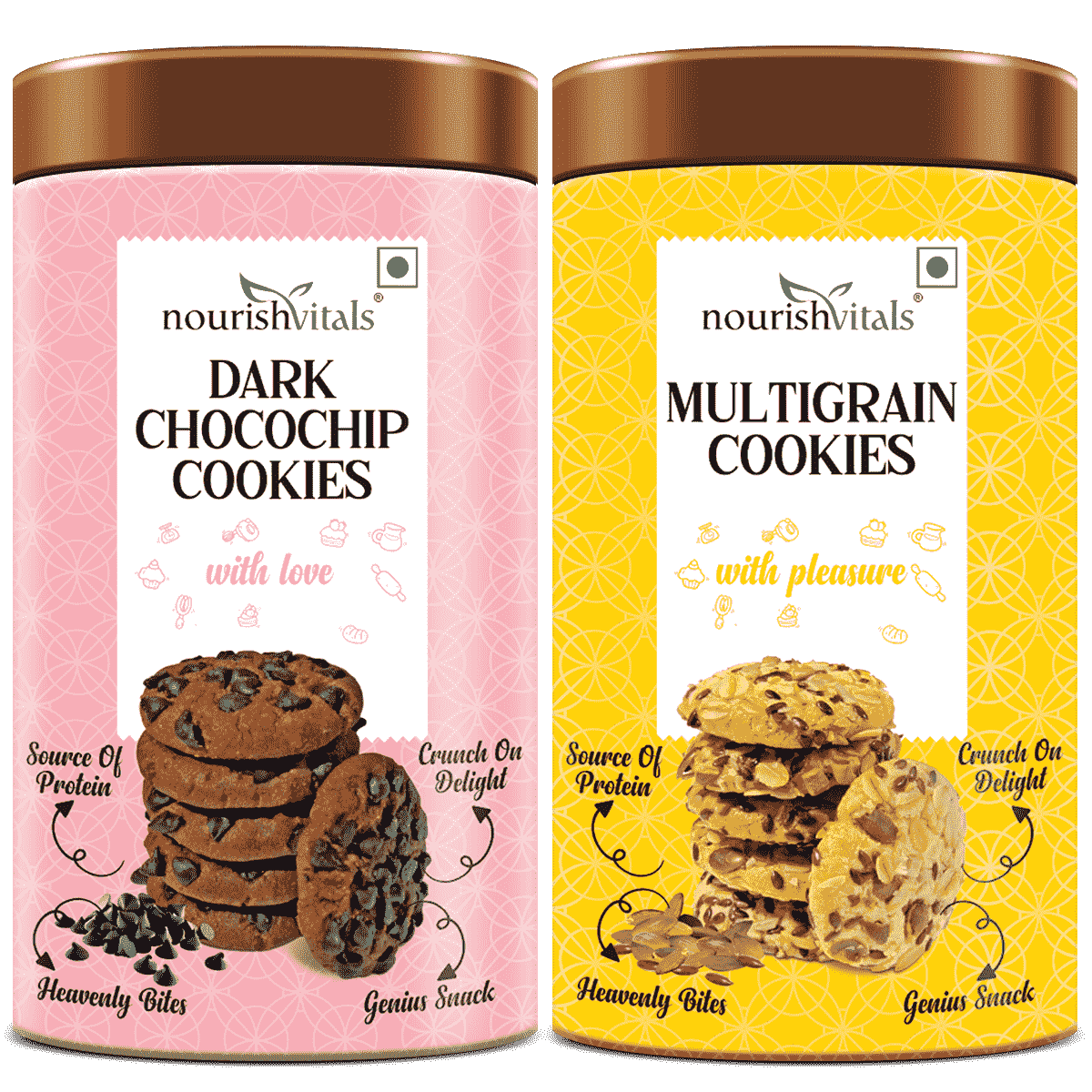 NourishVitals Dark Chocochip Cookies + Multigrain Cookies, 120g Each ...